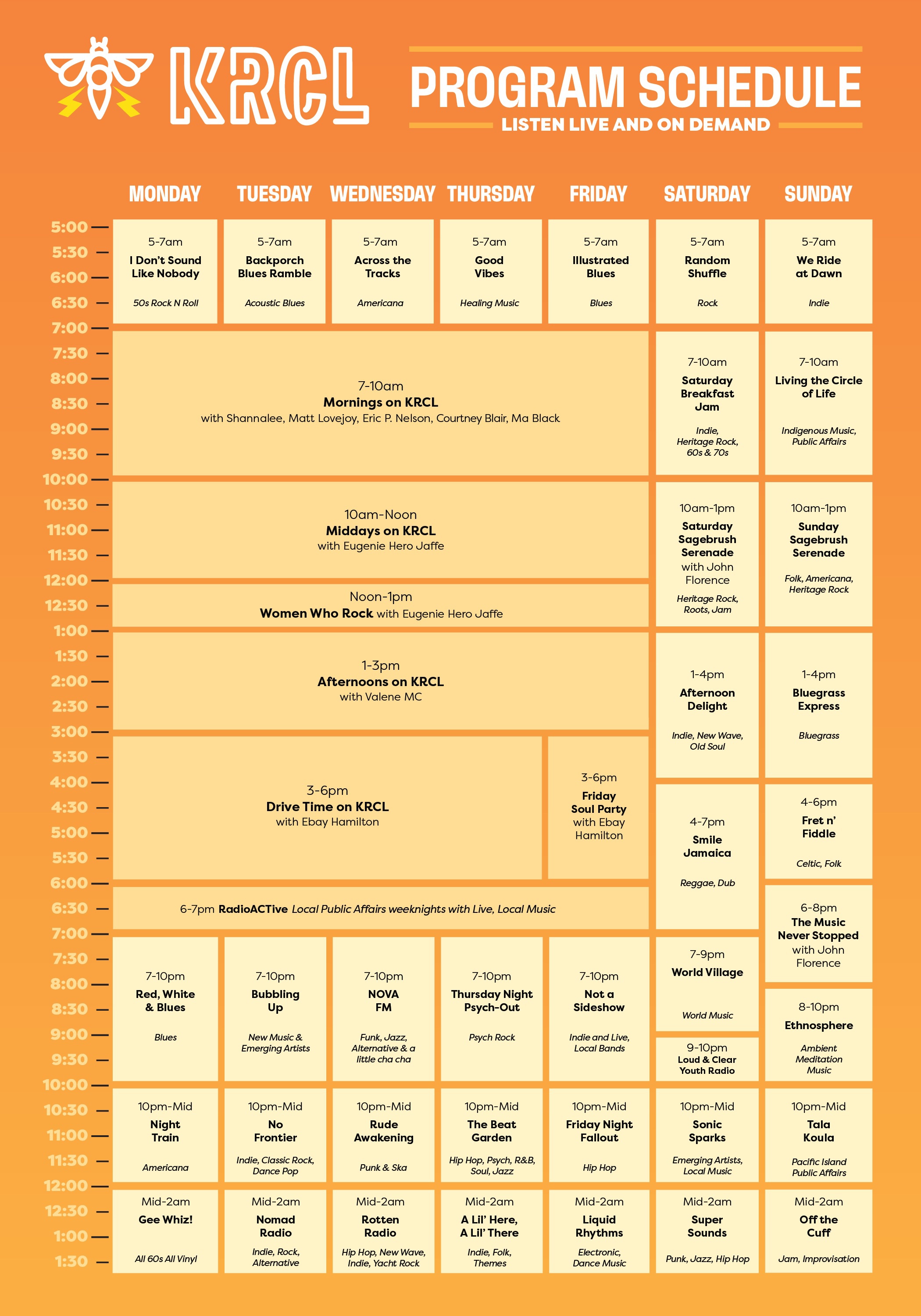 KRCL | KRCL's New Fall Program Schedule: 5 DJs, 1 Morning Show!